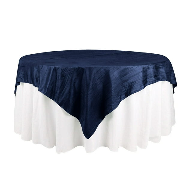 Efavormart 72"X72" Navy Blue Accordion Crinkle Taffeta Table Overlay, Square Tablecloth Topper ...