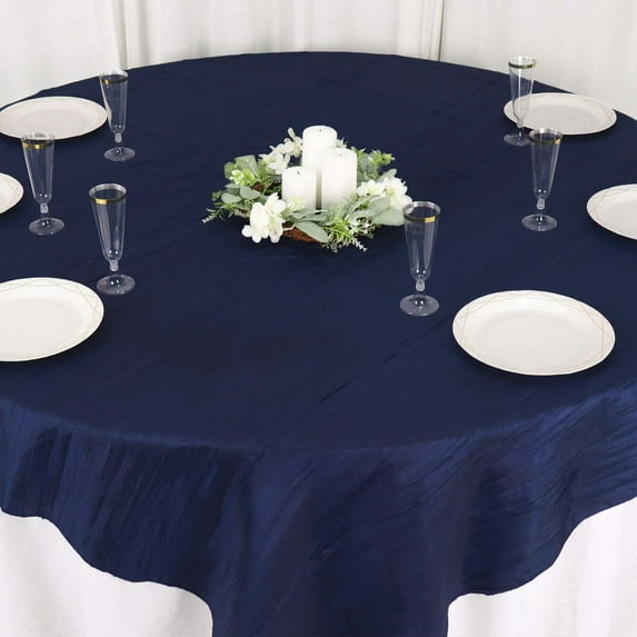 Efavormart 72"X72" Navy Blue Accordion Crinkle Taffeta Table Overlay, Square Tablecloth Topper ...