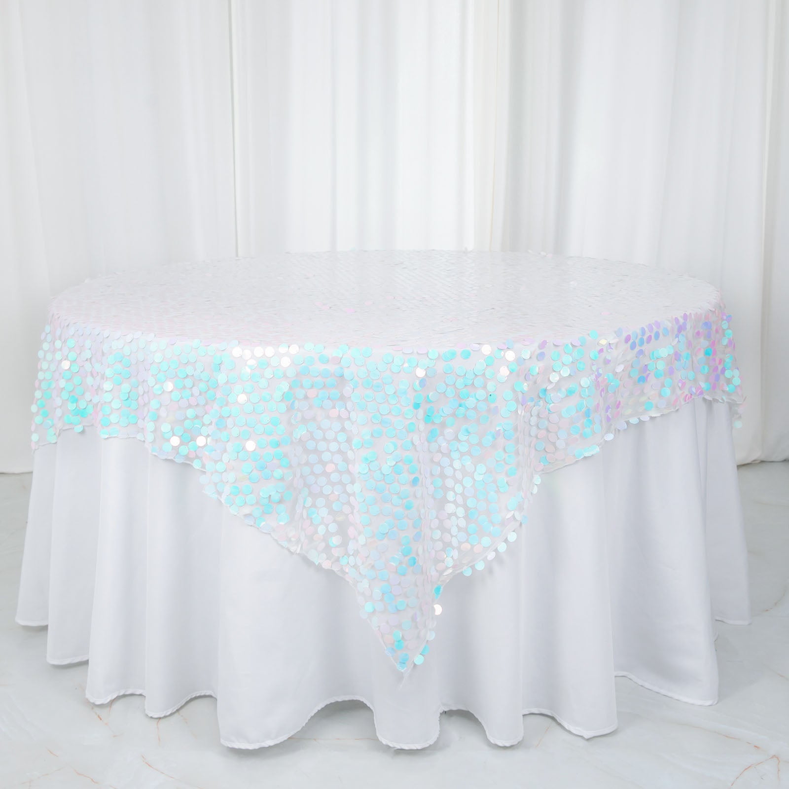 Efavormart 72" x 72" Iridescent Blue Premium Big Payette Sequin Overlay Table Cover Party ...