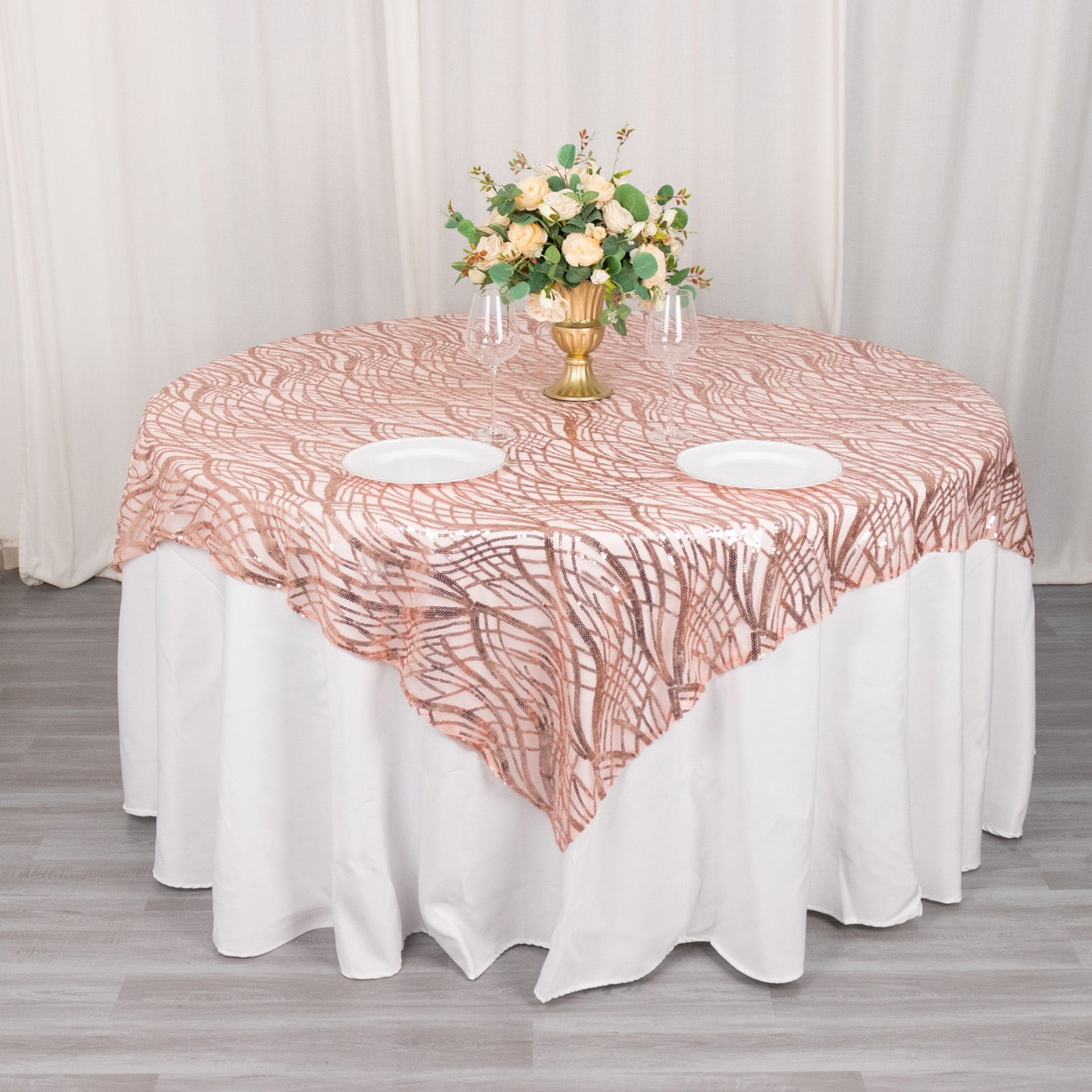 Efavormart 72"x72" Blush Rose Gold Wave Embroidered Sequin Table ...