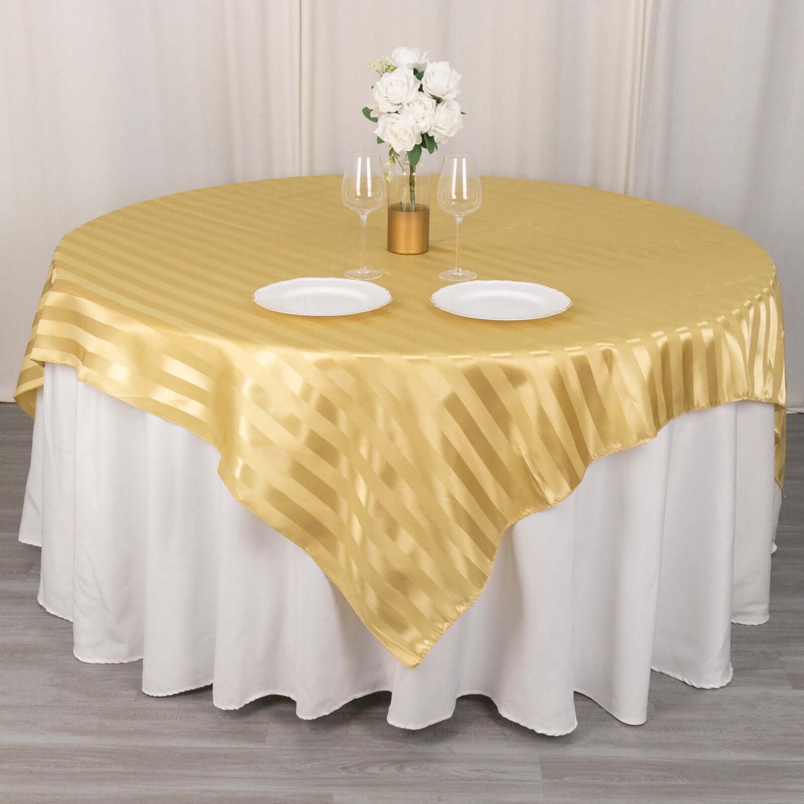 Efavormart 72"x72" Champagne Satin Stripe Square Table Overlay, Smooth ...