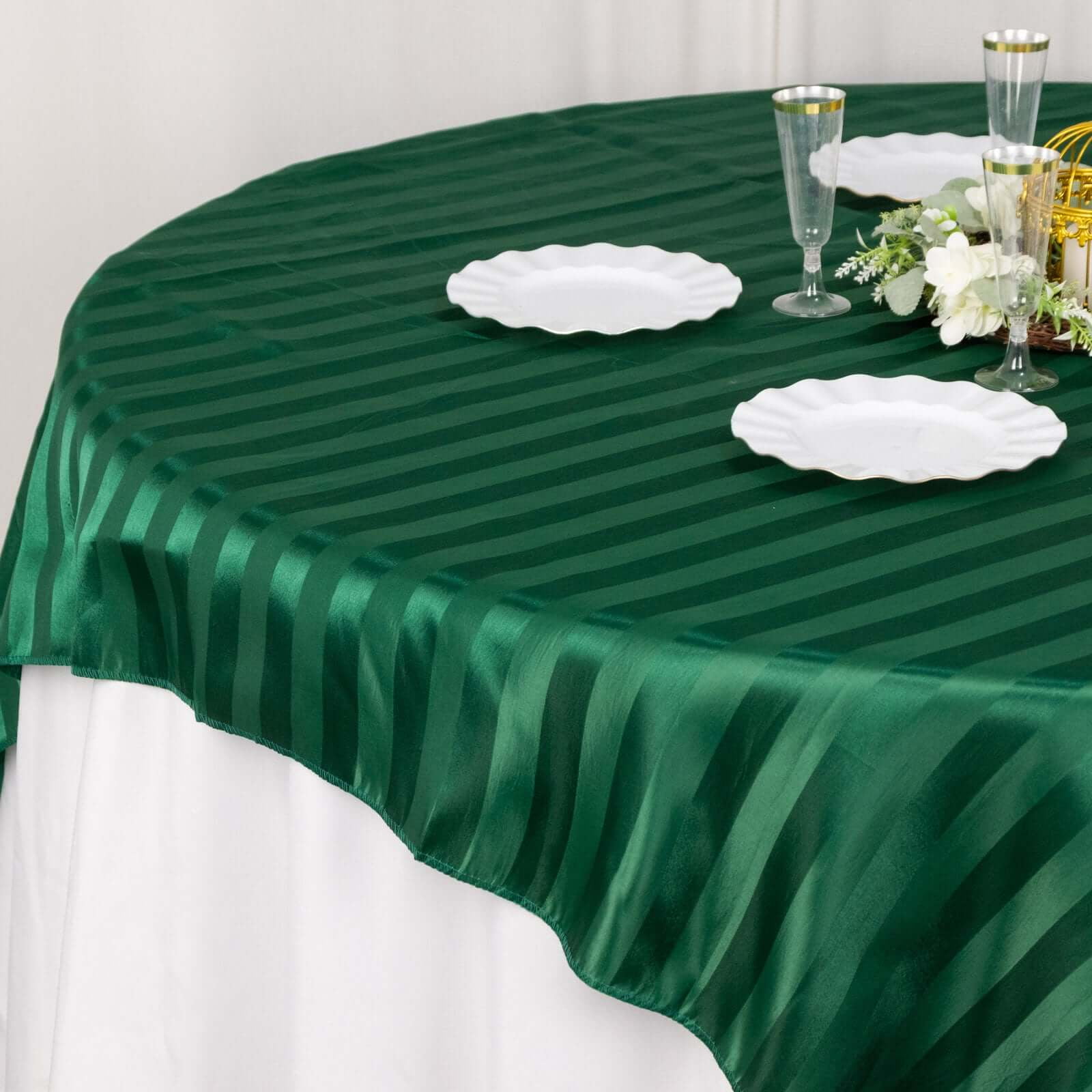 Efavormart 72"x72" Hunter Emerald Green Satin Stripe Square Table ...