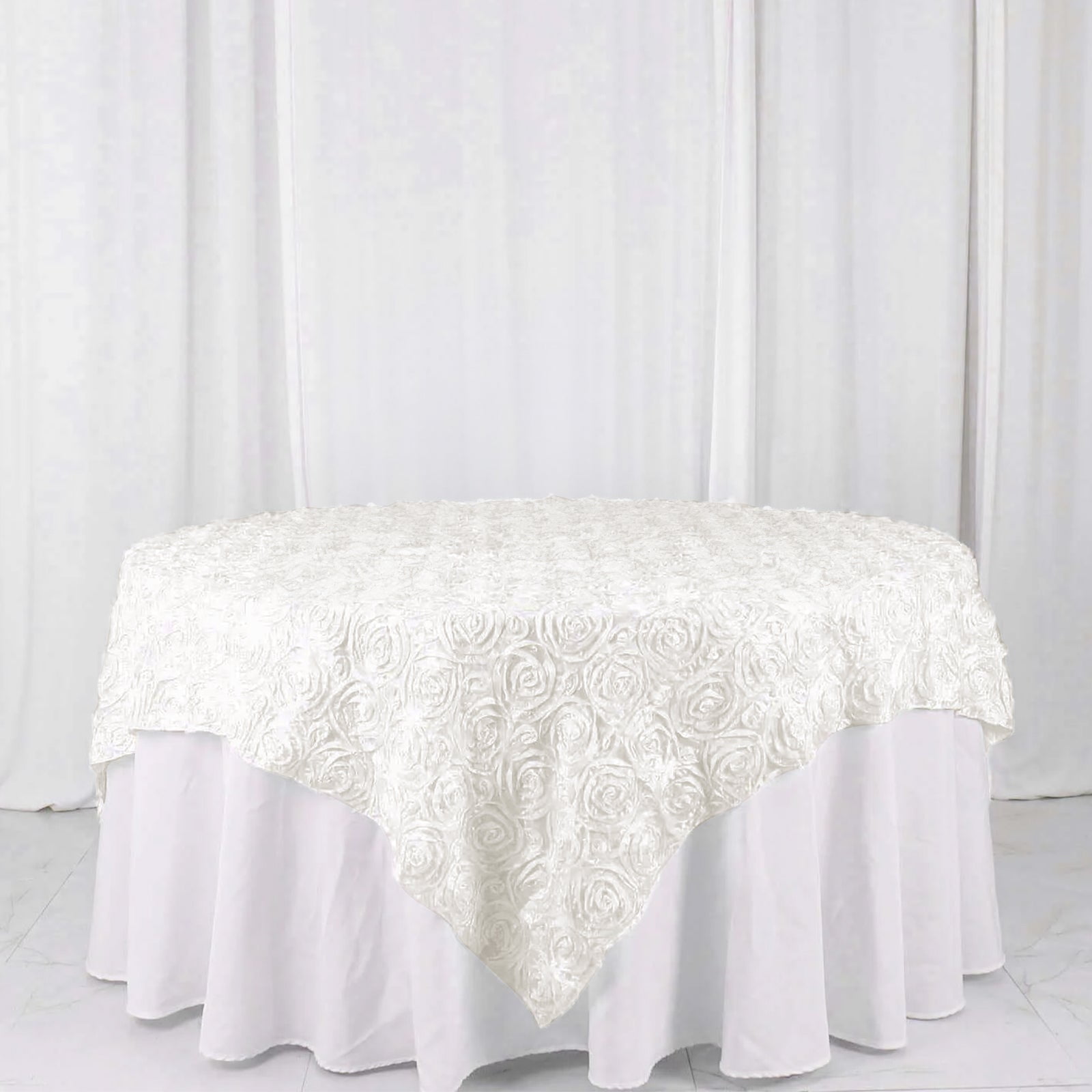 Efavormart 72"x72" Ivory 3D Rosette Satin Table Overlay, Square ...