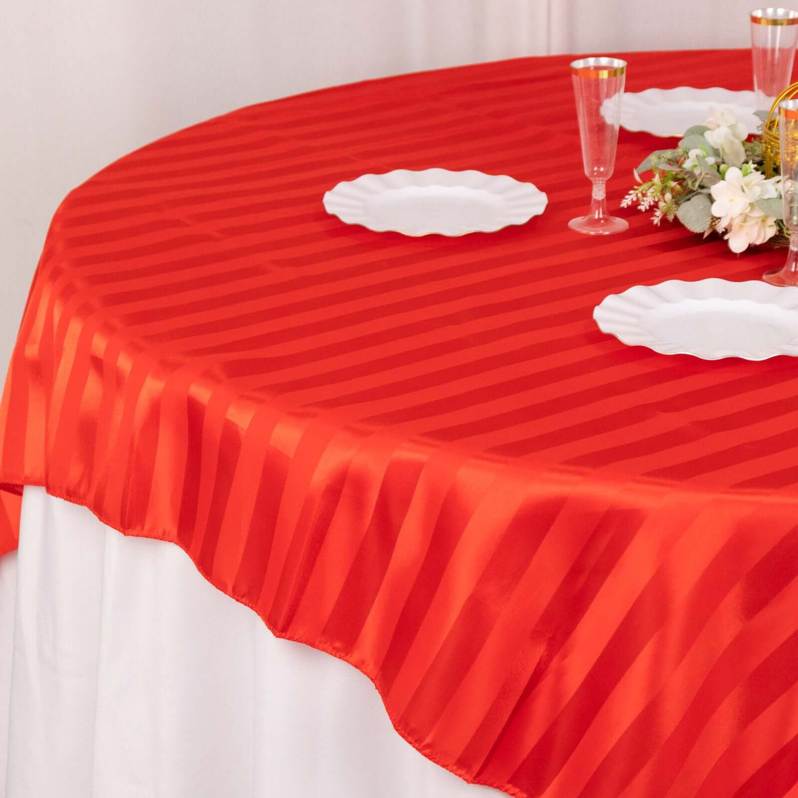 Efavormart 72"x72" Red Satin Stripe Square Table Overlay, Smooth ...