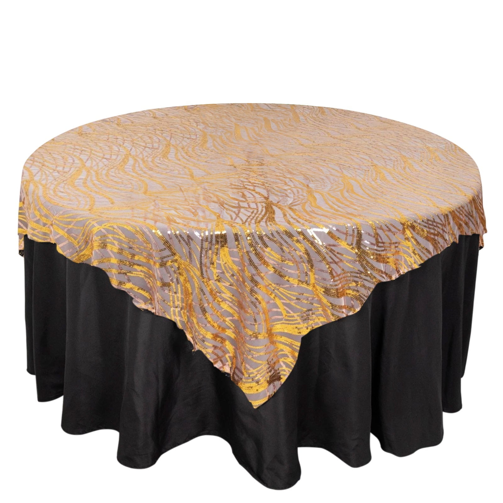 Efavormart 72"x72" Rose Gold Wave Embroidered Sequin Table Overlay ...