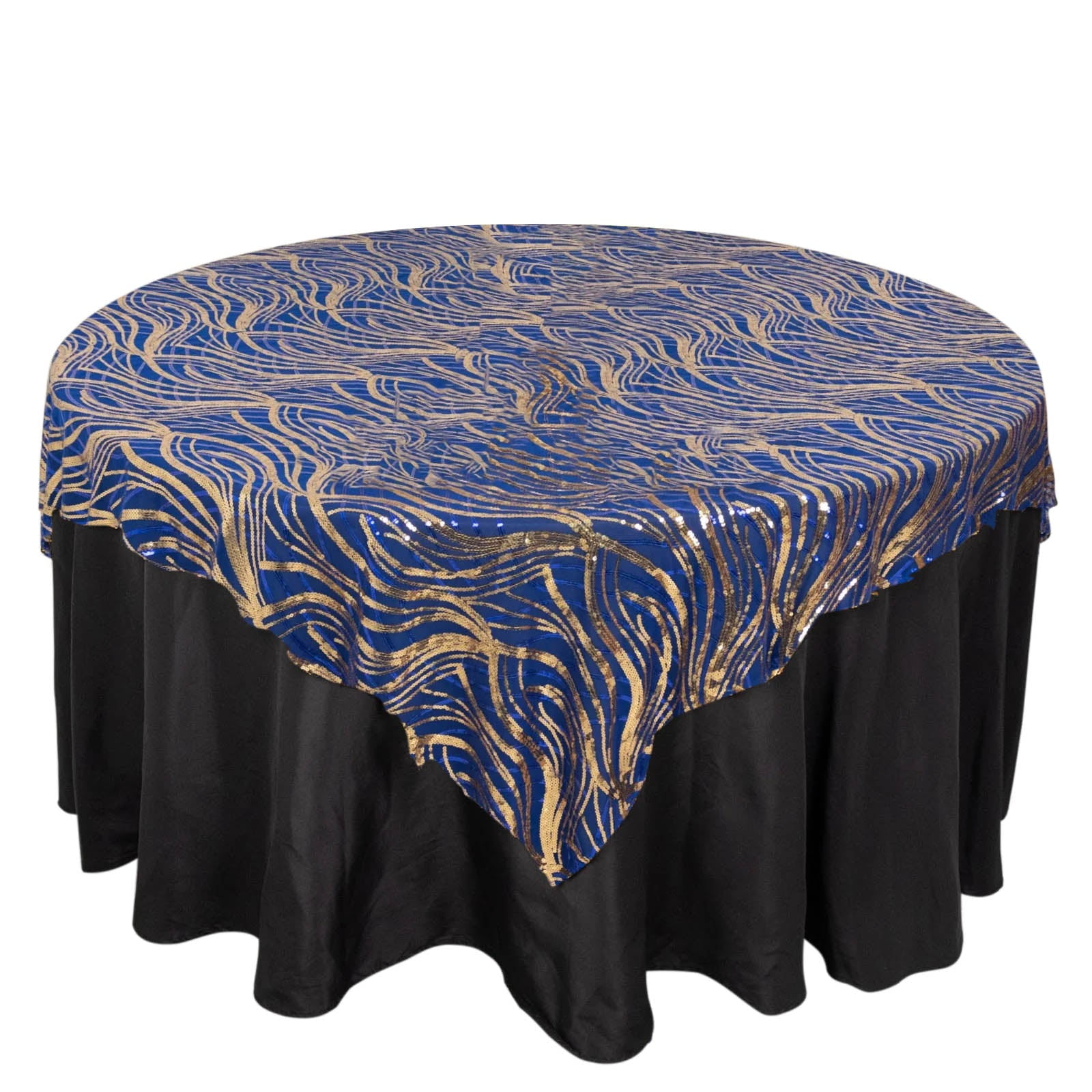 Efavormart 72"x72" Royal Blue Wave Embroidered Sequin Table Overlay ...