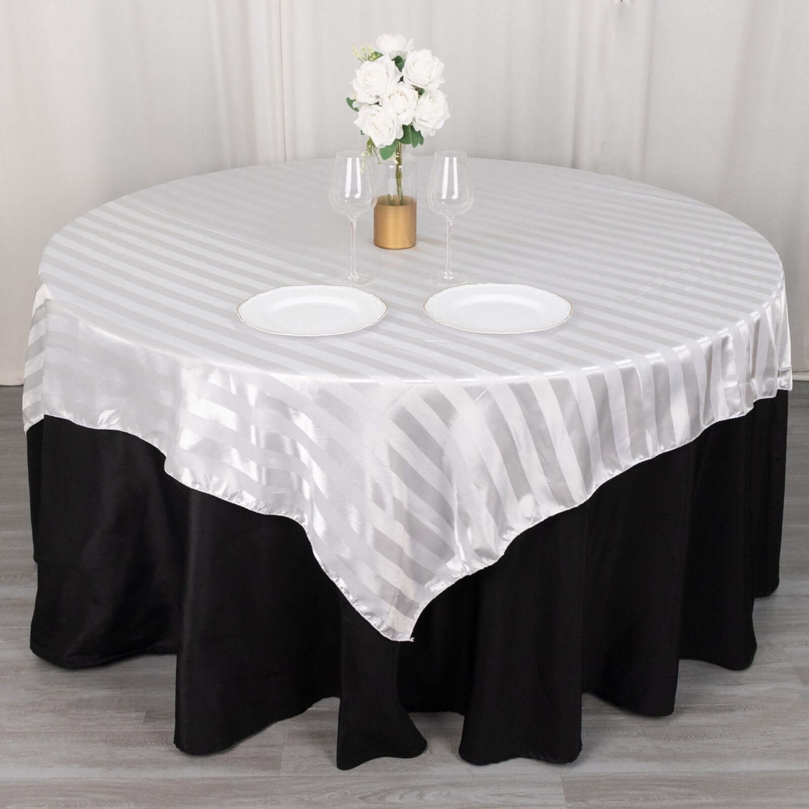 Efavormart 72"x72" White Satin Stripe Square Table Overlay, Smooth ...