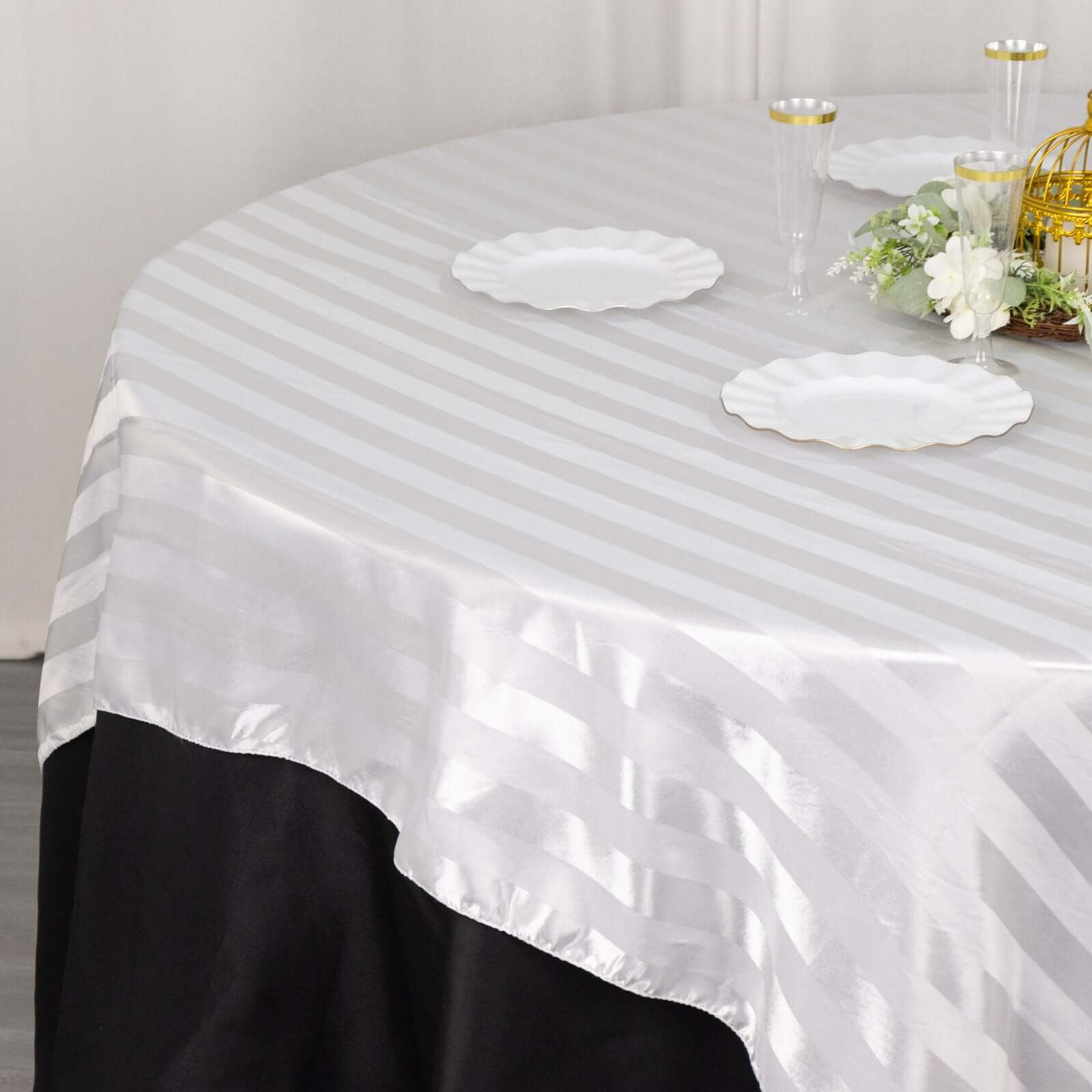 Efavormart 72"x72" White Satin Stripe Square Table Overlay, Smooth ...