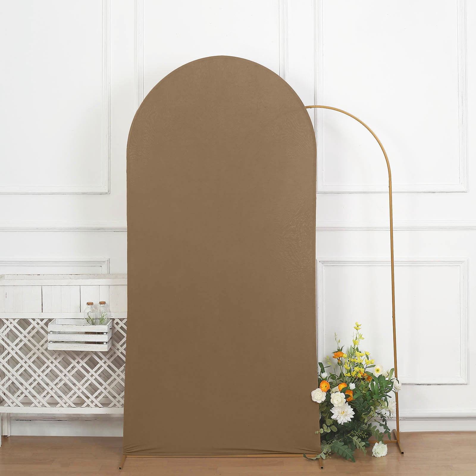 Efavormart 7ft Matte Taupe Spandex Fit Round Top Backdrop Frame Stand ...