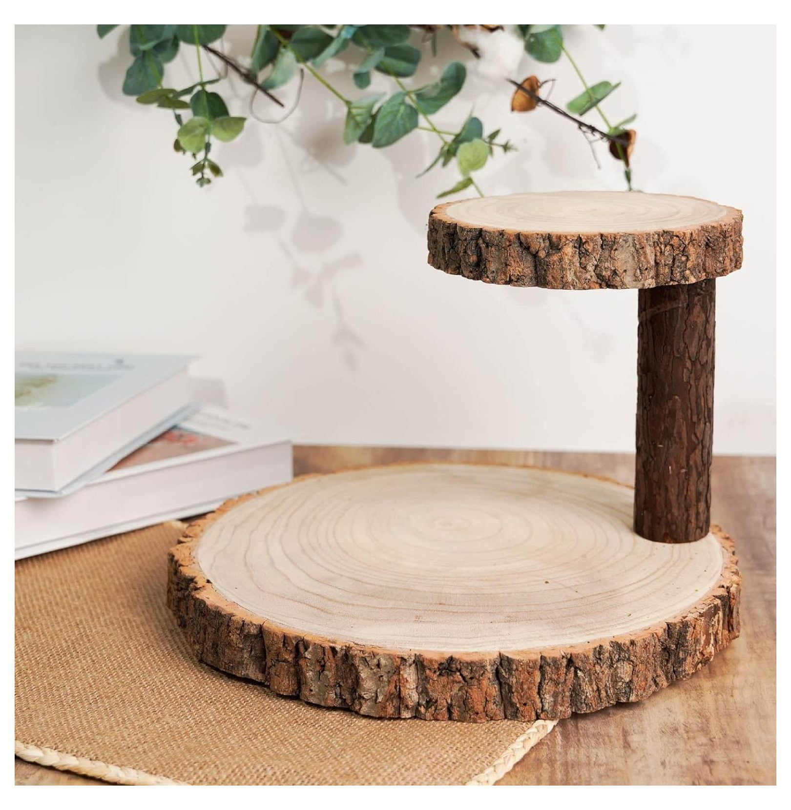 Efavormart 8" Tall - 2 Tier Natural Elm Wood Slab Food Server, Wooden ...