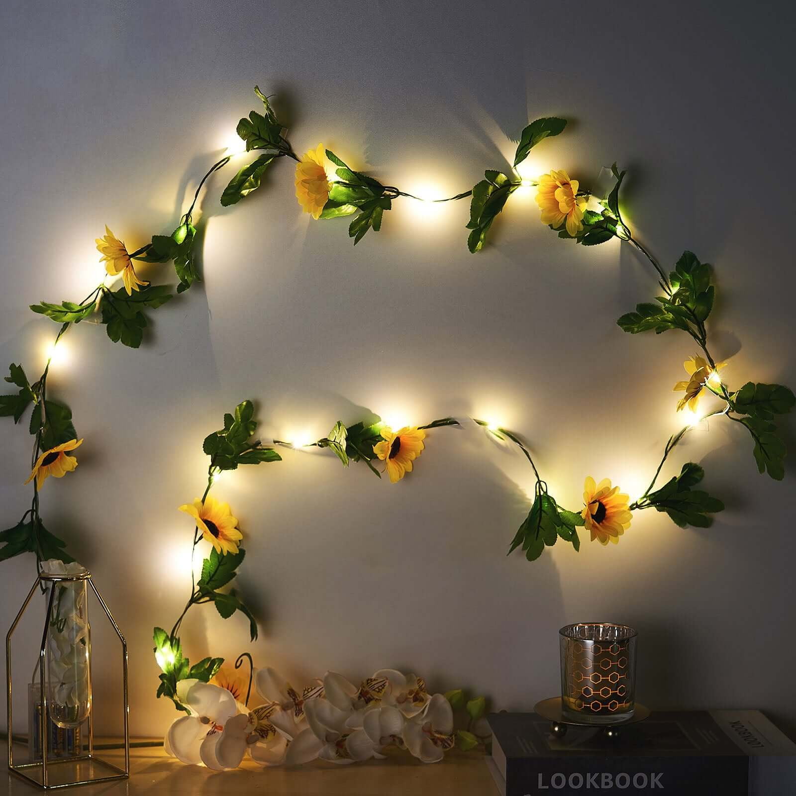 Efavormart 8FT 20 LED Artificial Sunflowers Greenery Garland, Battery ...