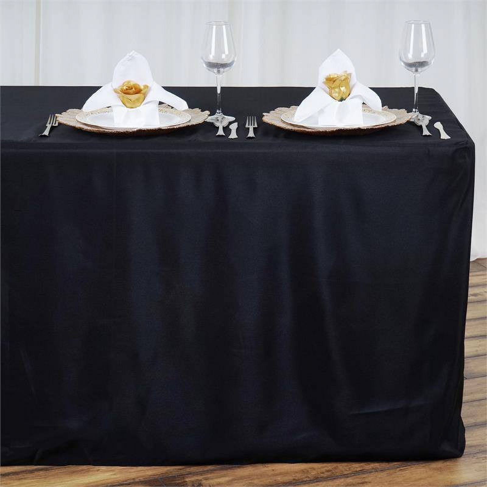 Efavormart 8FT Fitted BLACK Polyester Rectangular Table Cover for ...