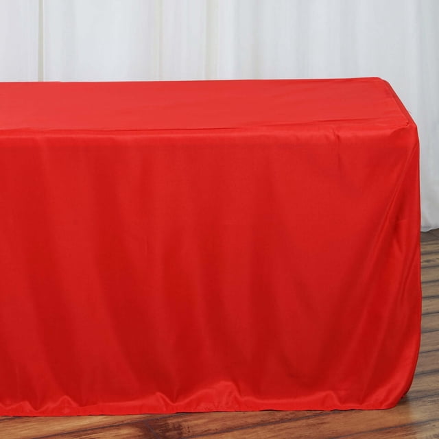 Efavormart 8FT Fitted RED Polyester Rectangular Table Cover for Wedding ...