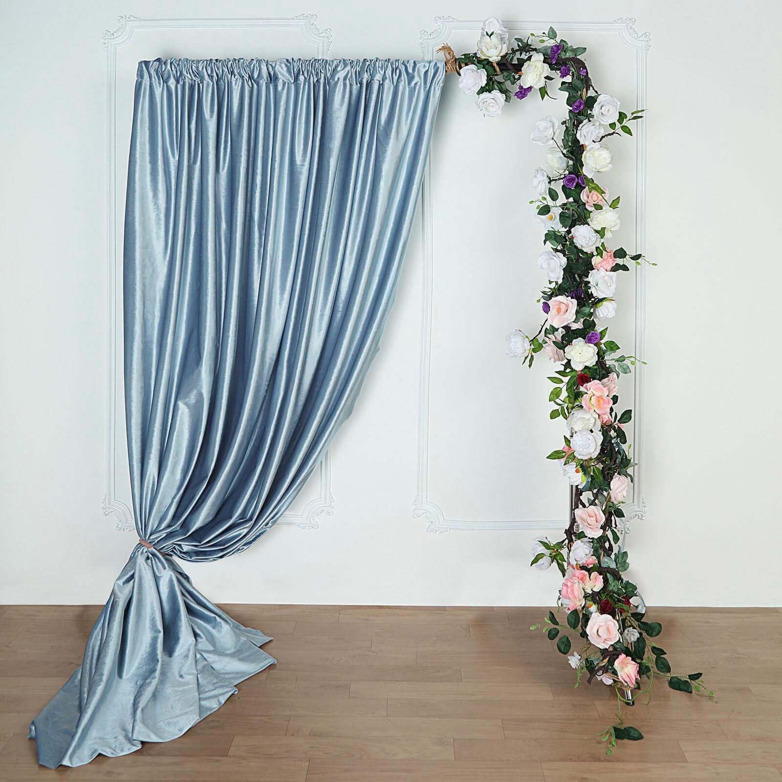 Efavormart 8Ft H x 8Ft W Premium DUSTY BLUE Velvet Backdrop Curtain ...
