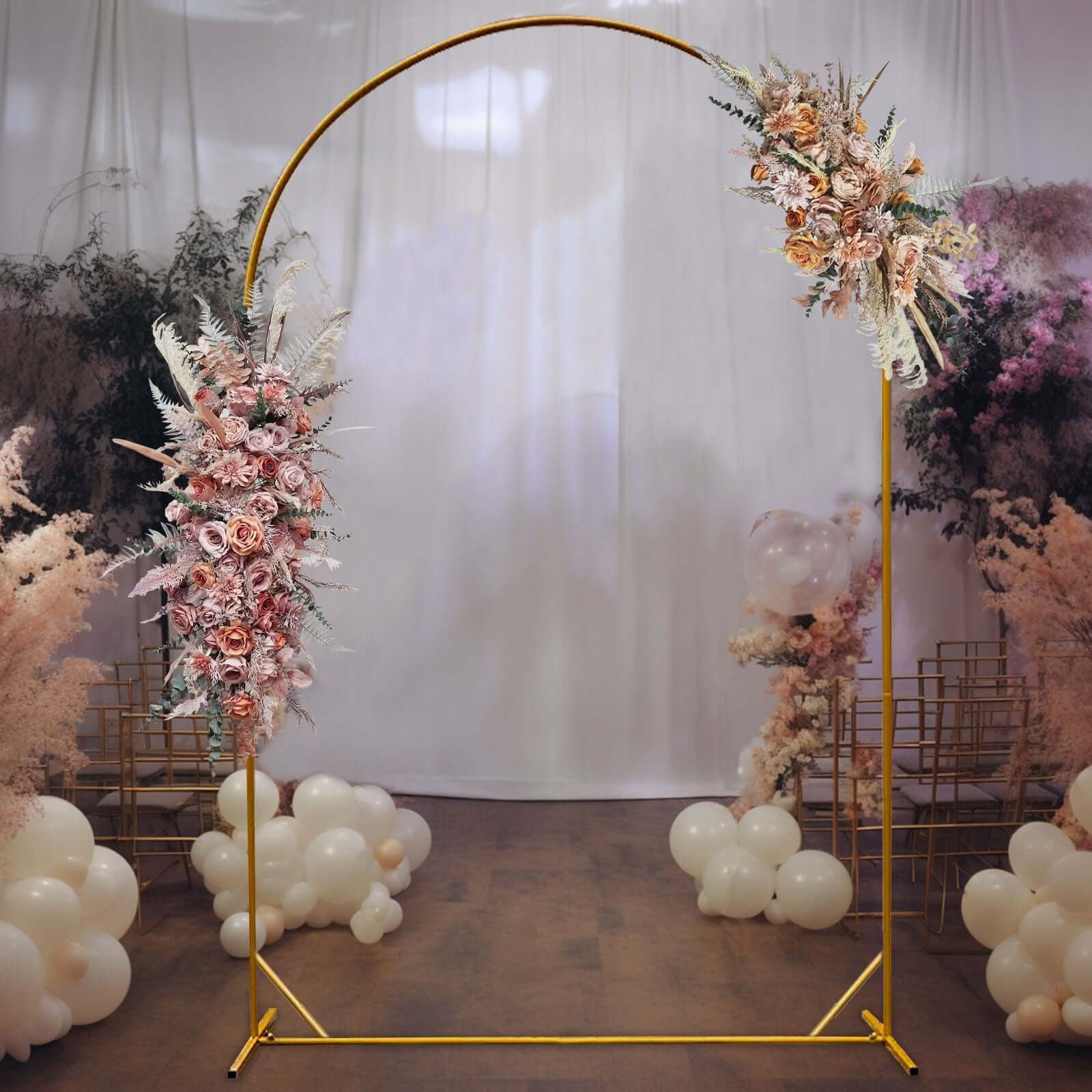 eFavormart 8ft Gold Metal Wedding Arch, Round Top Chiara Backdrop Stand ...
