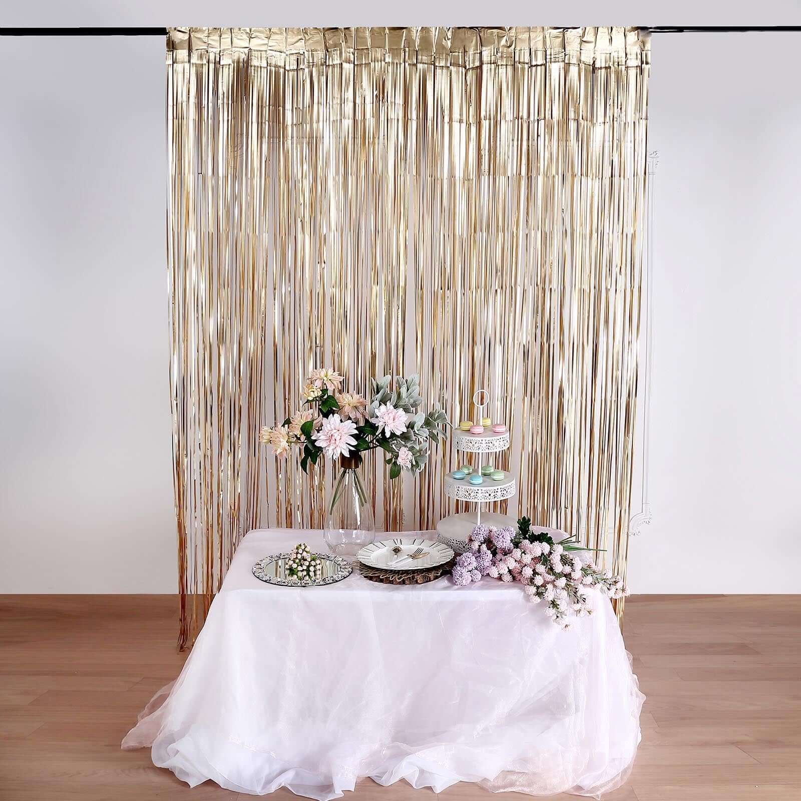 Efavormart 8ft Matte Gold Metallic Foil Fringe Curtain - Doorway and ...