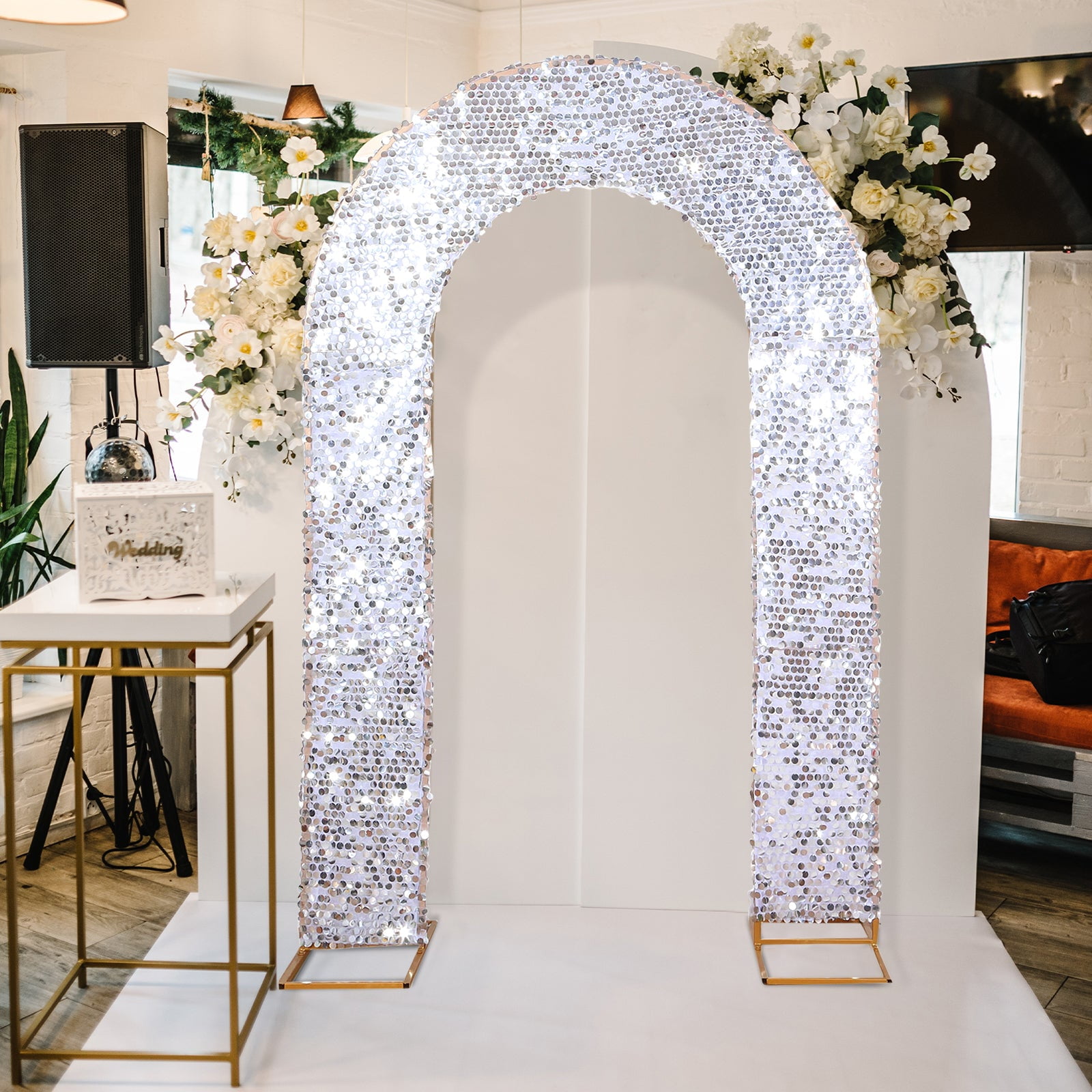 Efavormart 8ft Silver Big Payette Sequin Open Arch Backdrop Cover ...