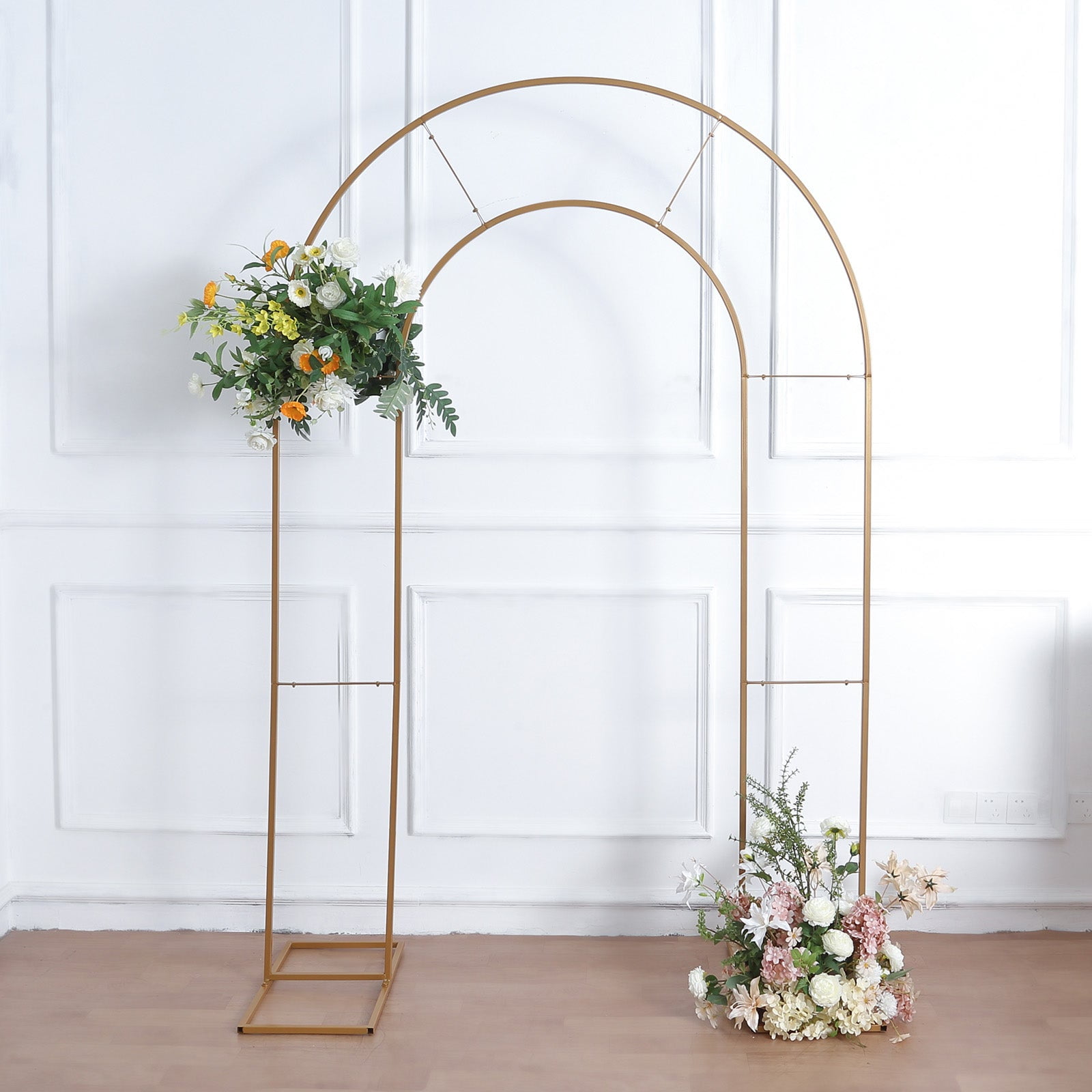 Efavormart 8ft Tall Gold Metal Round Top Double Arch Wedding Backdrop ...