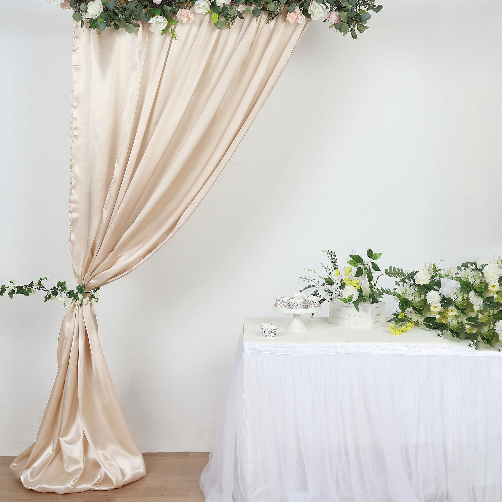 Efavormart 8ftx10ft Beige Satin Curtain Panel Backdrop Drapes, Photo ...