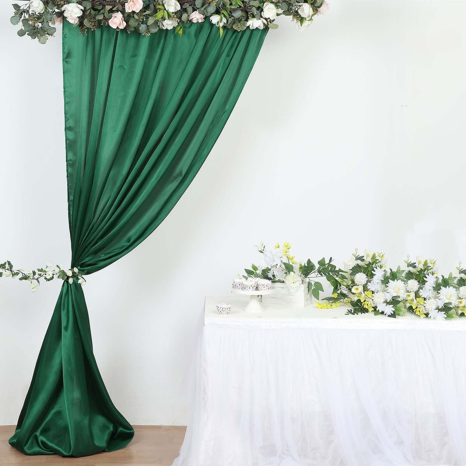 Efavormart 8ftx10ft Hunter Emerald Green Satin Curtain Panel Backdrop ...