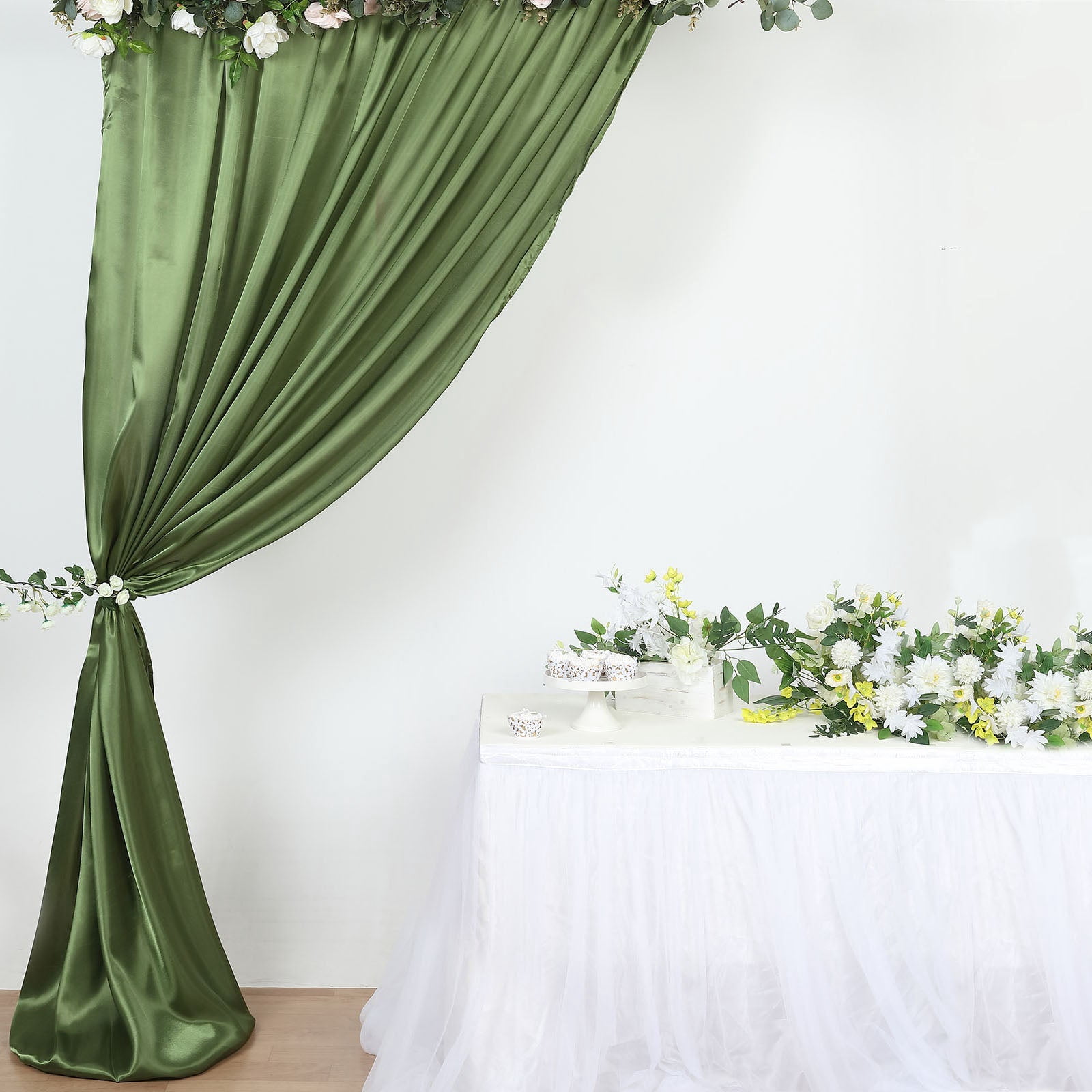 Efavormart 8ftx10ft Olive Green Satin Curtain Panel Backdrop Drapes ...