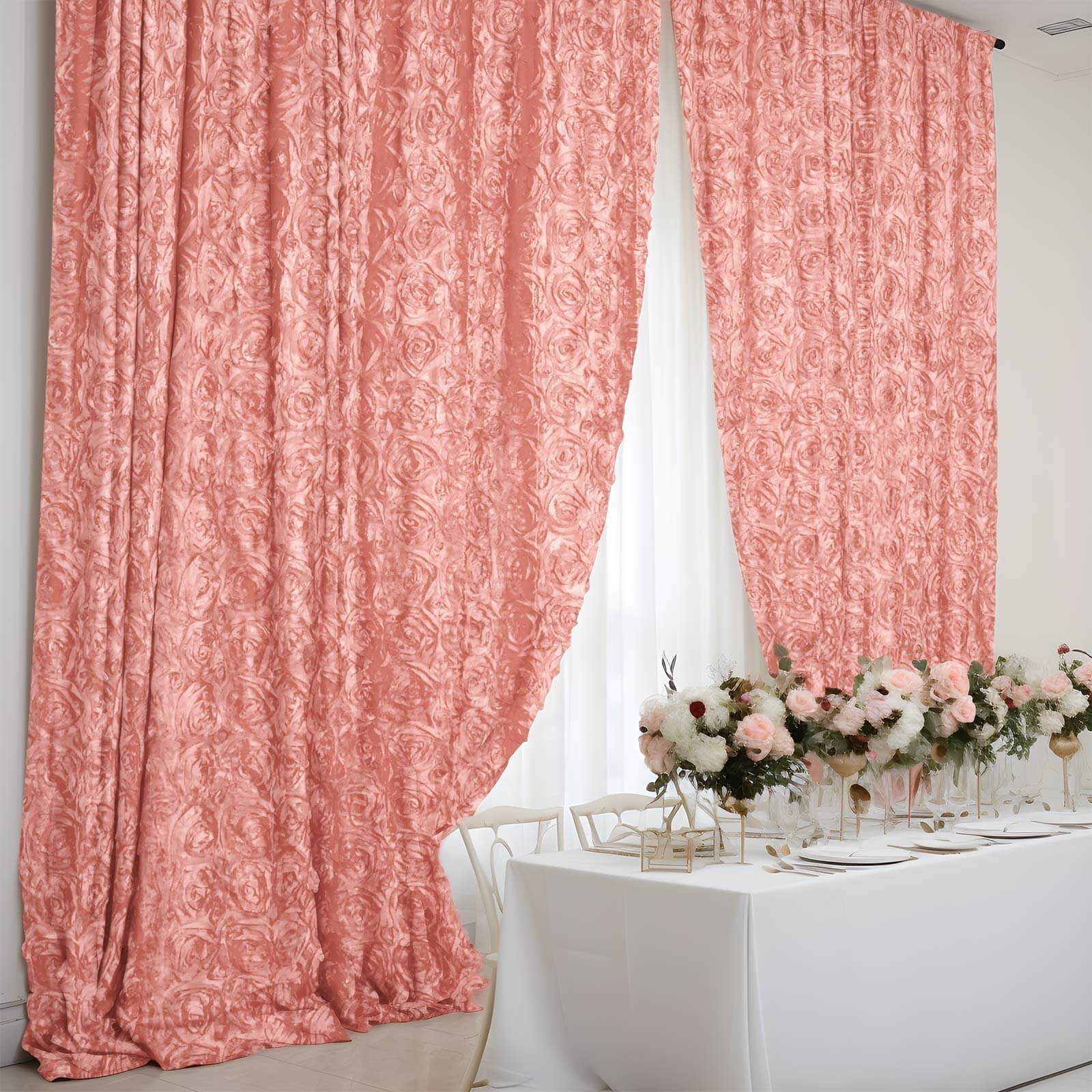 Efavormart 8ftx8ft Dusty Rose 3D Floral Satin Rosette Backdrop Panel ...
