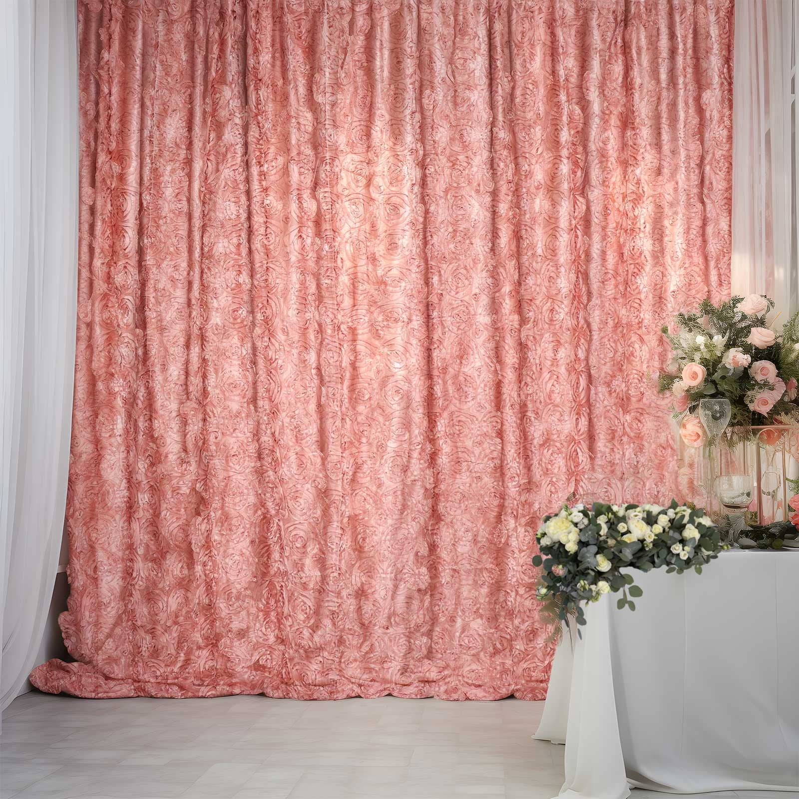 Efavormart 8ftx8ft Dusty Rose 3D Floral Satin Rosette Backdrop Panel ...