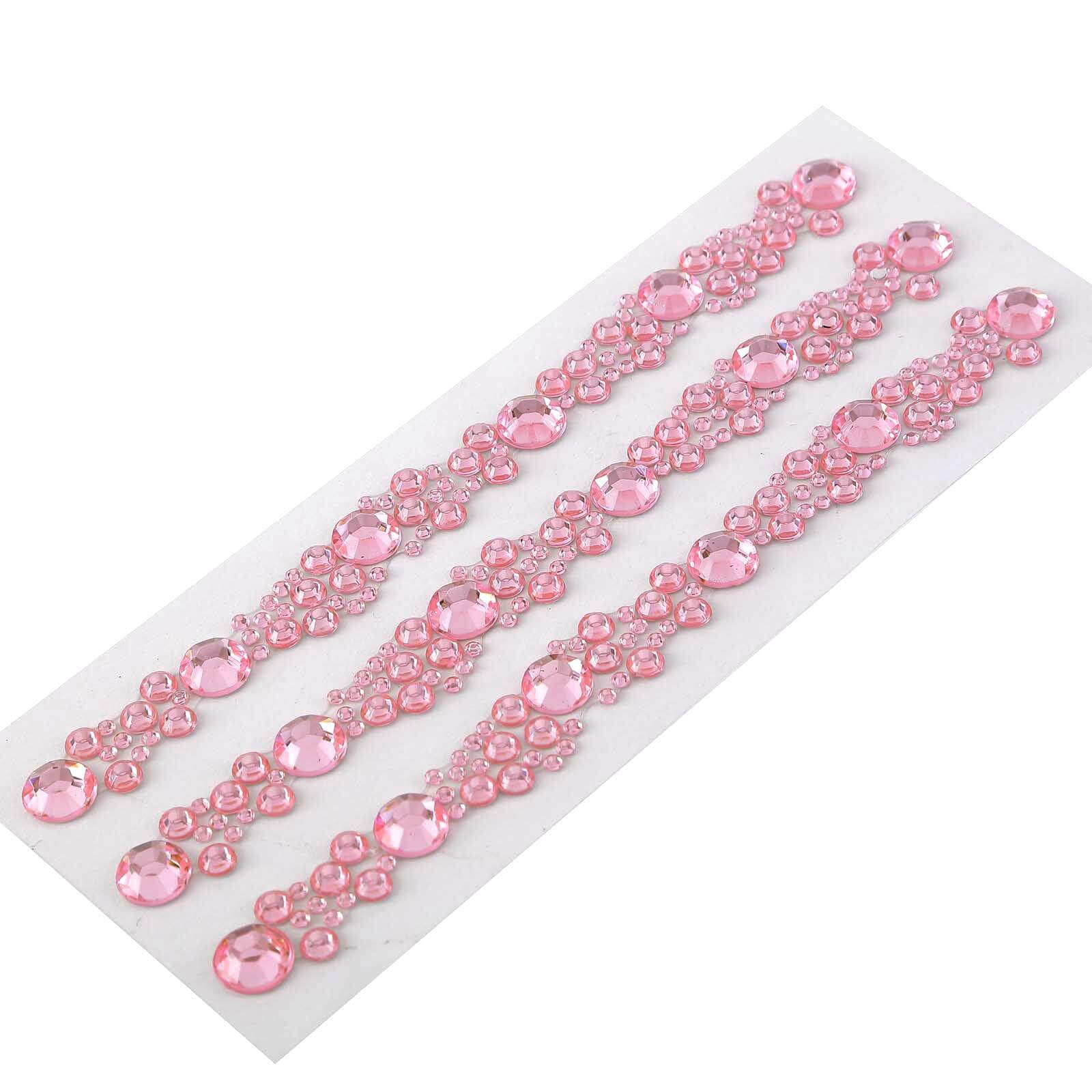 Efavormart 9 Strips Pink Stick on Rhinestone Gems Heptagon Self ...