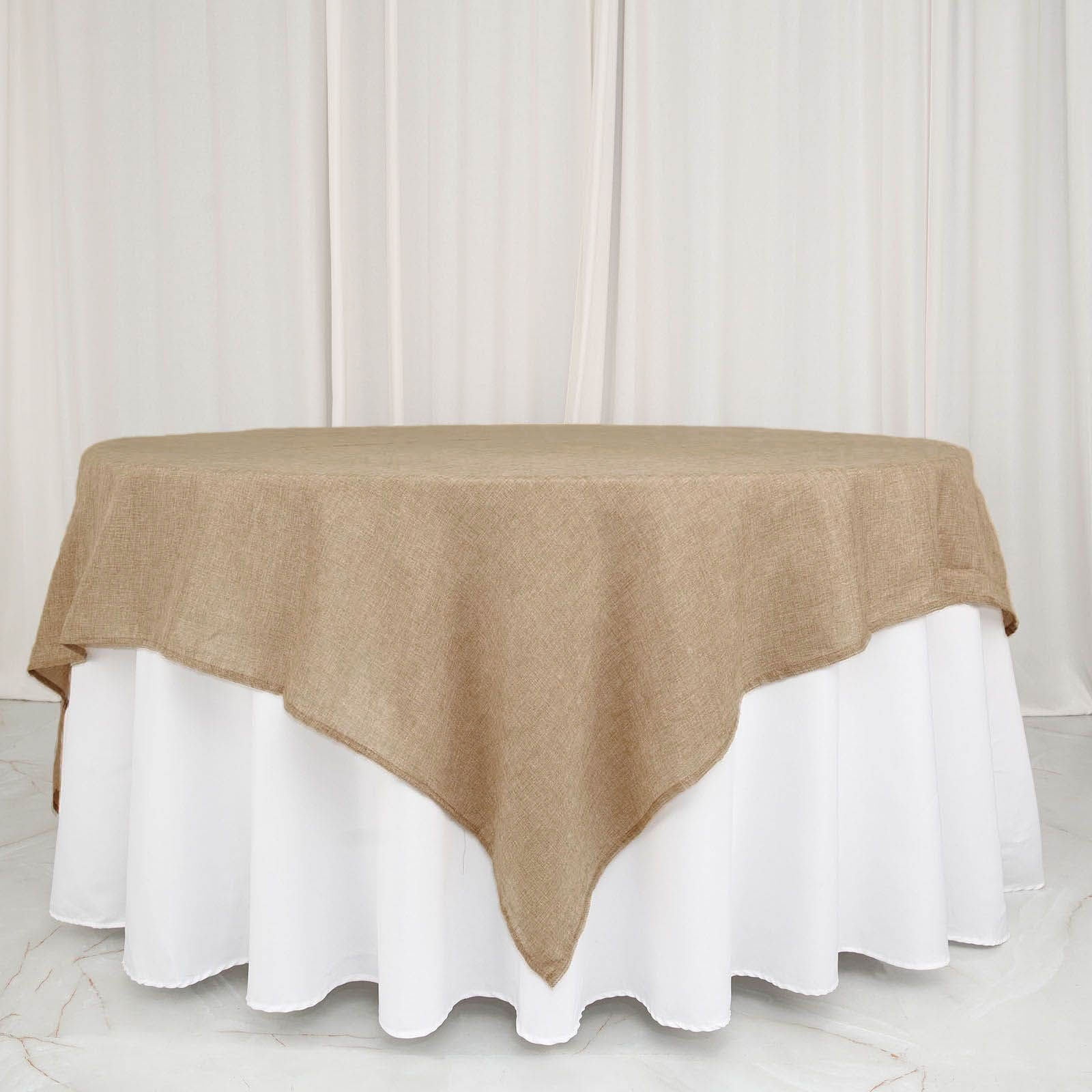 Efavormart 90" Natural Jute Faux Burlap Square Table Overlay | Boho ...