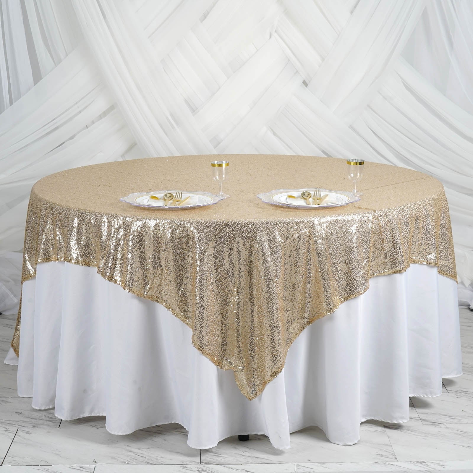 Efavormart 90" Premium SEQUIN Square Tablecloth Overlay For Wedding Banquet Catering Party Table ...