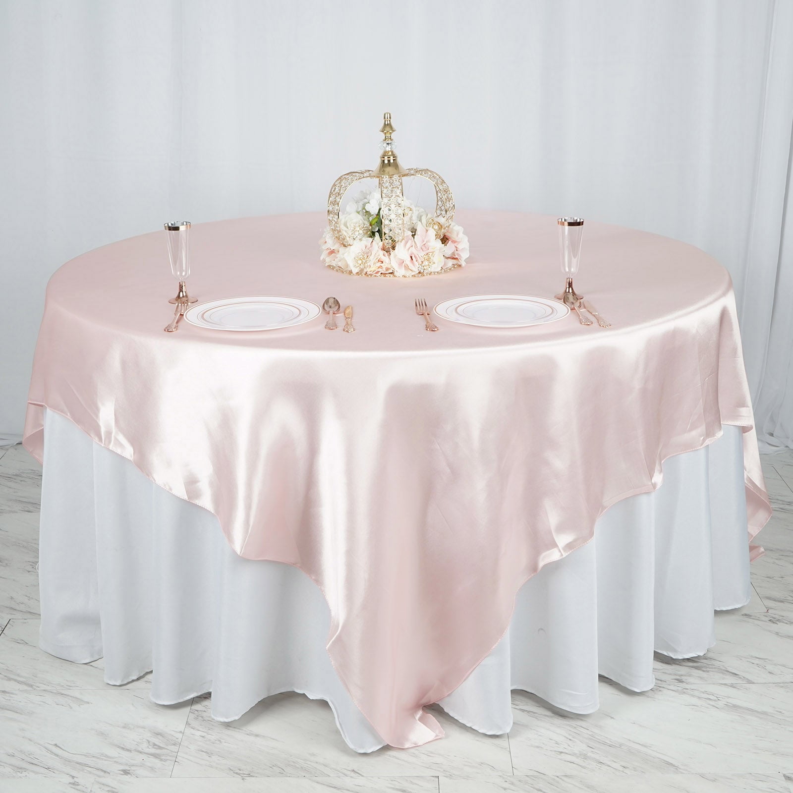 Efavormart 90" | Rose Gold | Blush Satin Overlay | Seamless Square ...