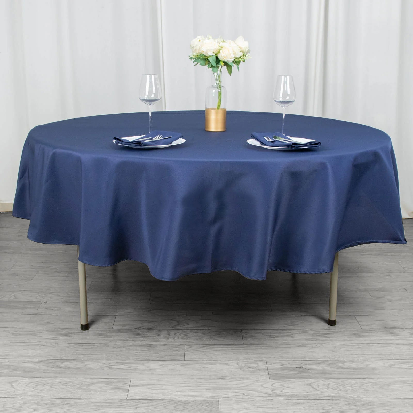 Efavormart 90" Seamless Premium Navy Blue Linens Polyester Round ...