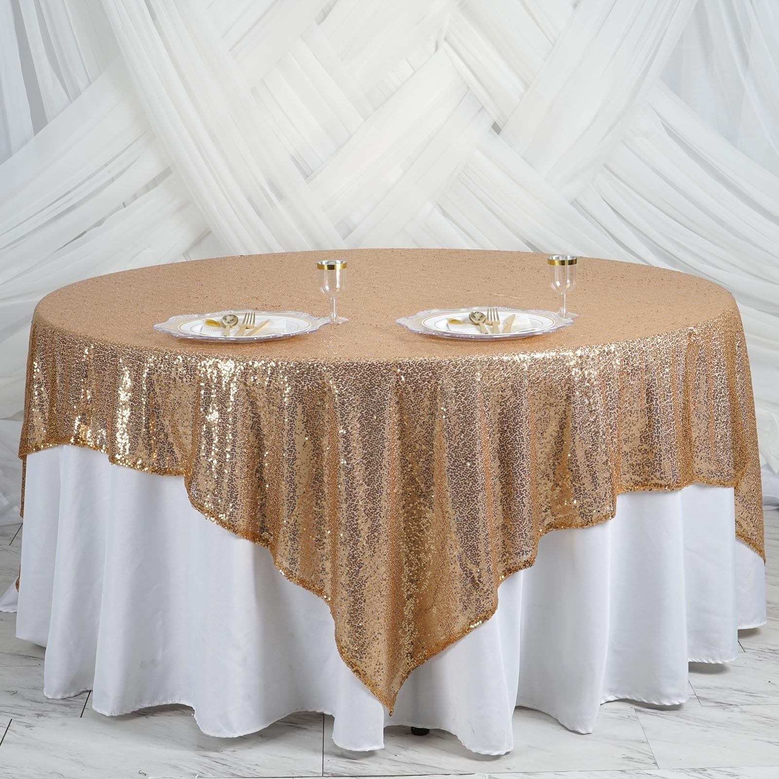 Efavormart 90" Square Table Topper Premium SEQUIN Square Tablecloth Overlay For Wedding Banquet ...