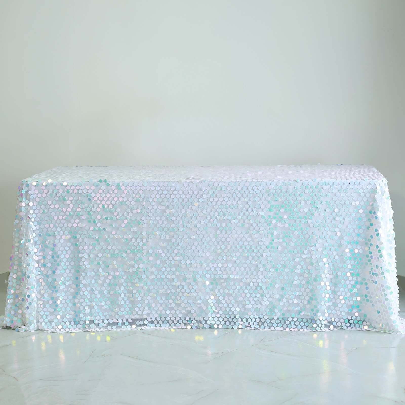 Efavormart 90"x132" Big Payette Iridescent Blue Sequin Rectangle Tablecloth Premium Collection ...