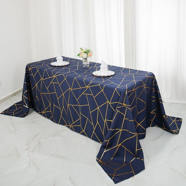Efavormart 90"x132" Navy Blue Rectangle Polyester Tablecloth With Gold ...