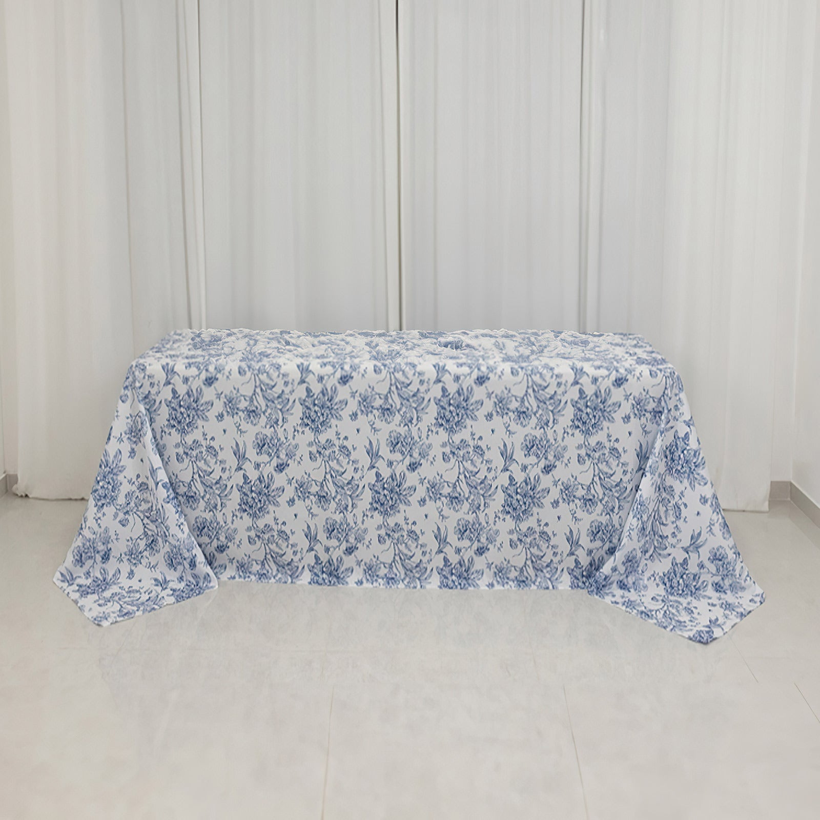 Efavormart 90"x132" White with Blue French Toile Pattern Wholesale ...