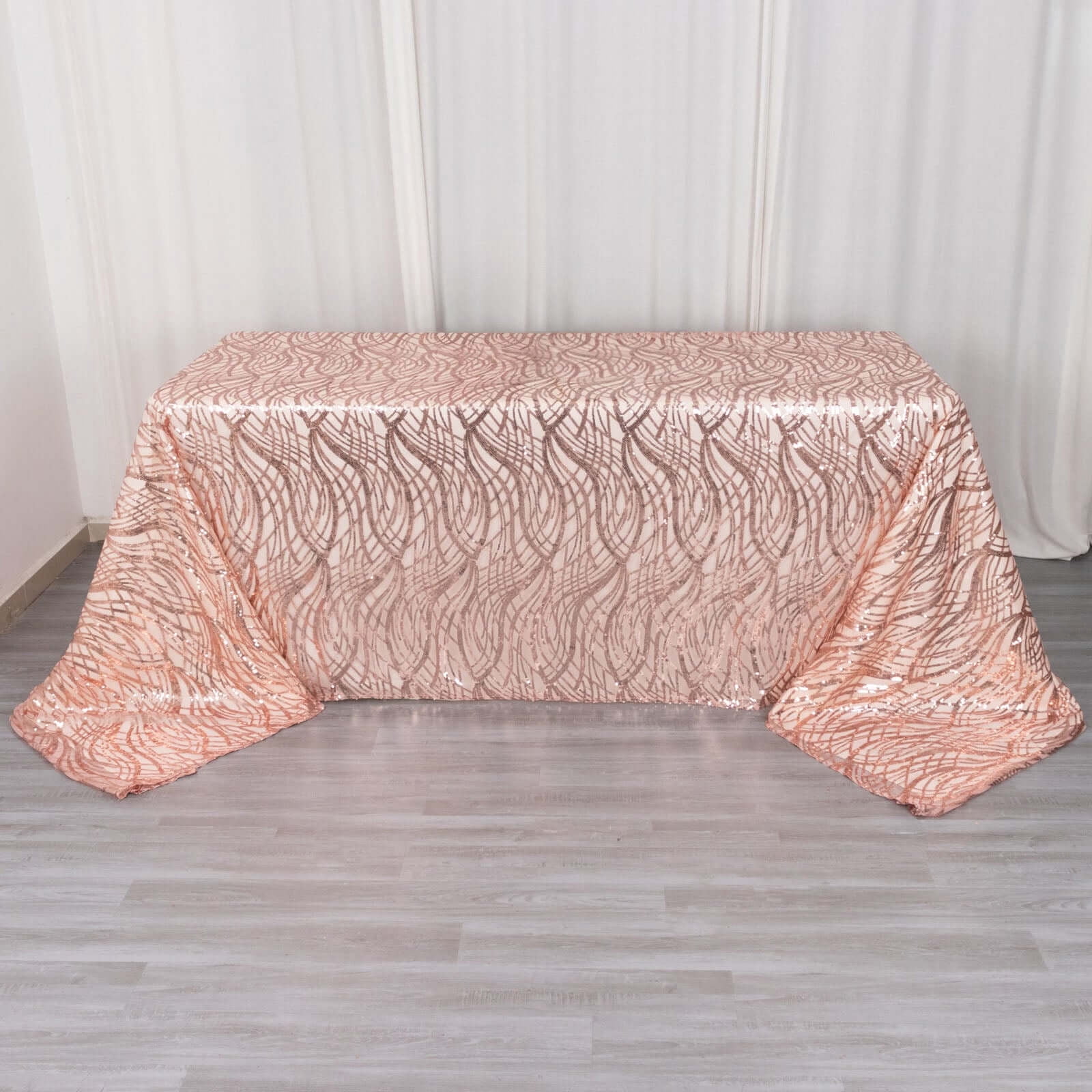 Efavormart 90"x156" Blush Rose Gold Wave Embroidered Seamless Sequin ...