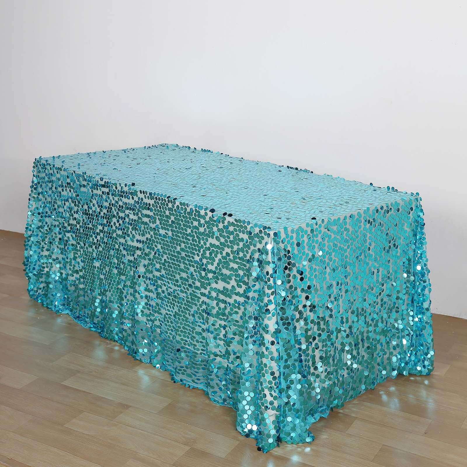 Efavormart 90X156" Turquoise Premium Big Payette Sparkly SEQUIN Rectangle Tablecloth For Wedding ...
