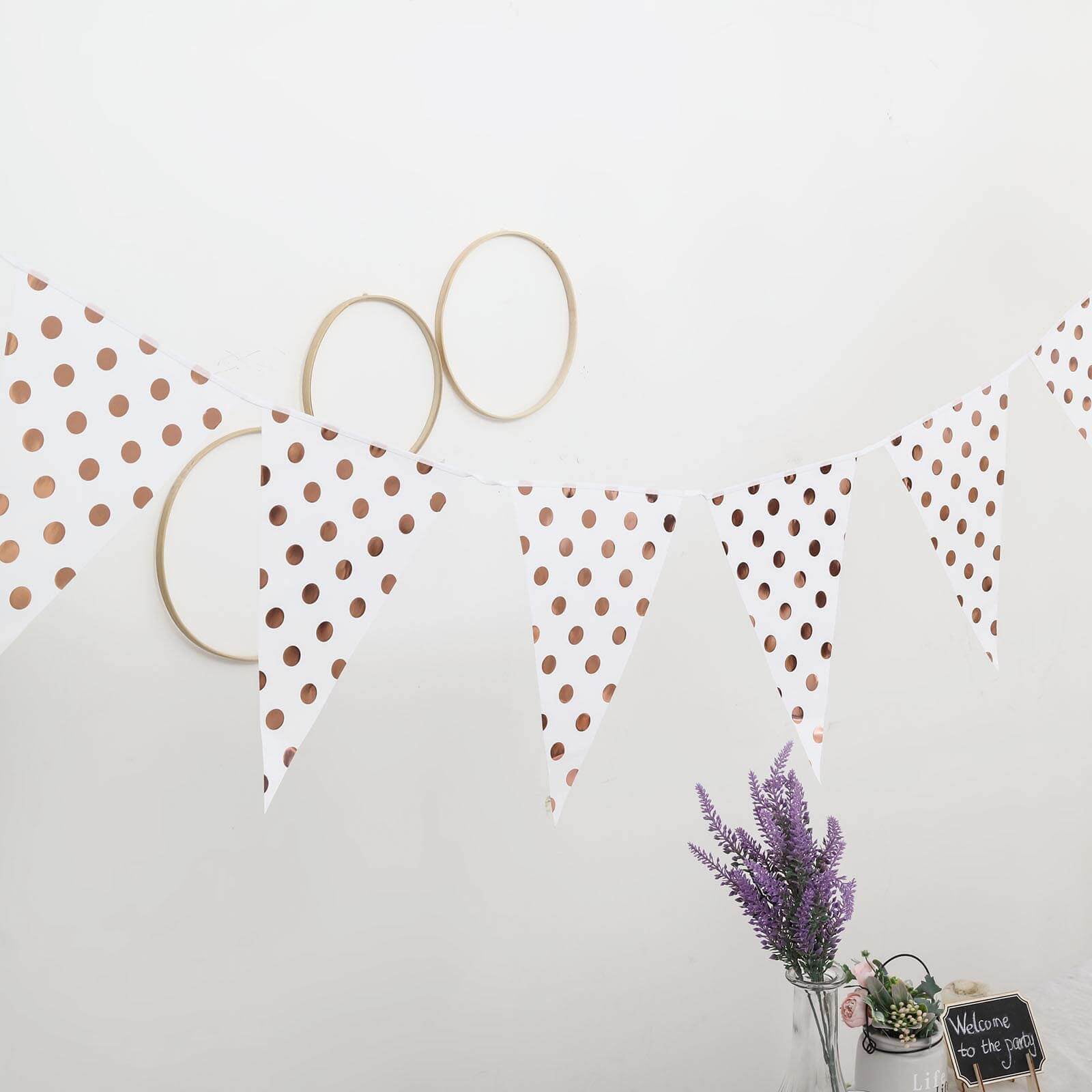 Efavormart 92" Long ROSE GOLD Polka Dot Triangle Pennant Banner For ...