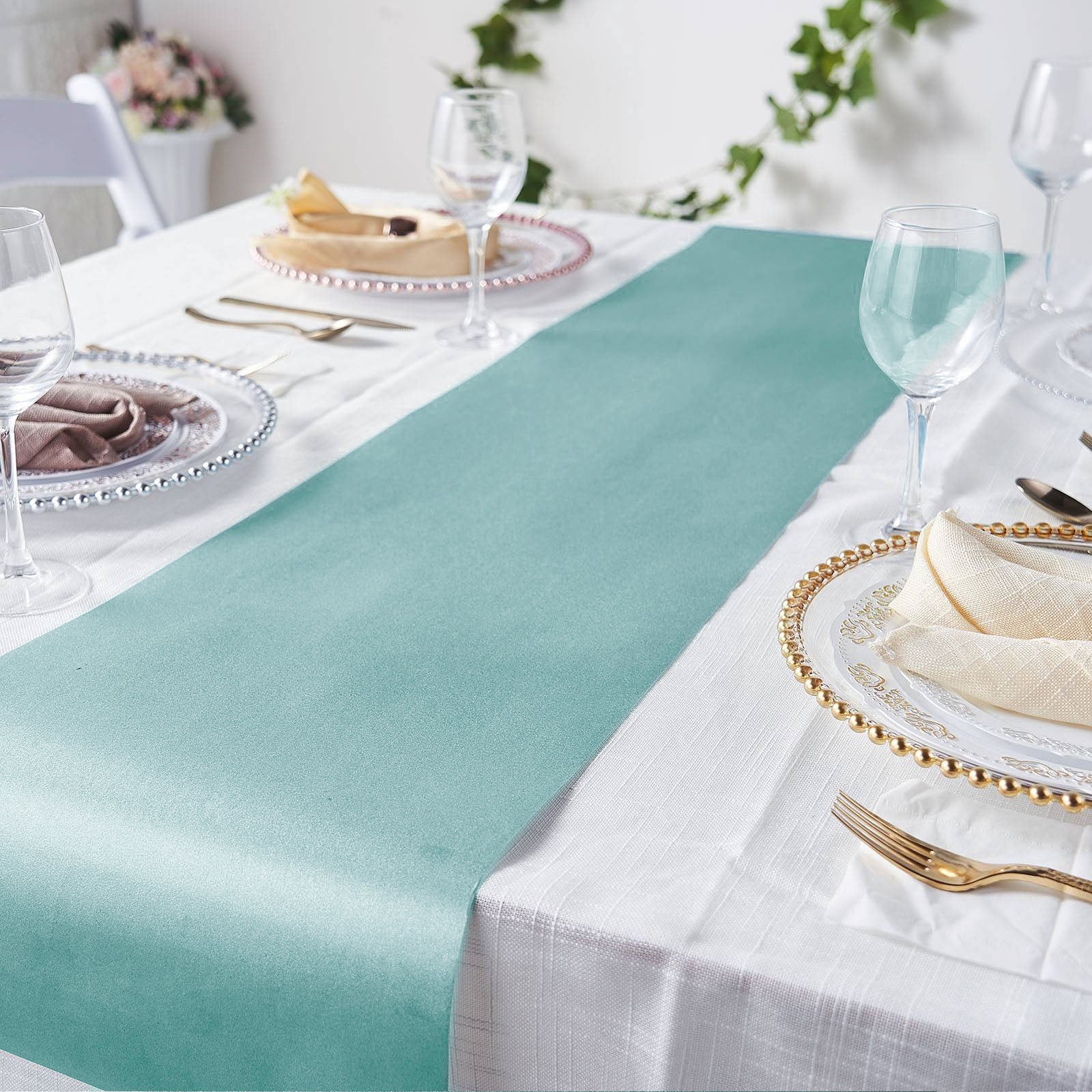 Efavormart 9Ft Blue Glitter Paper Table Runner Roll, Disposable Table ...