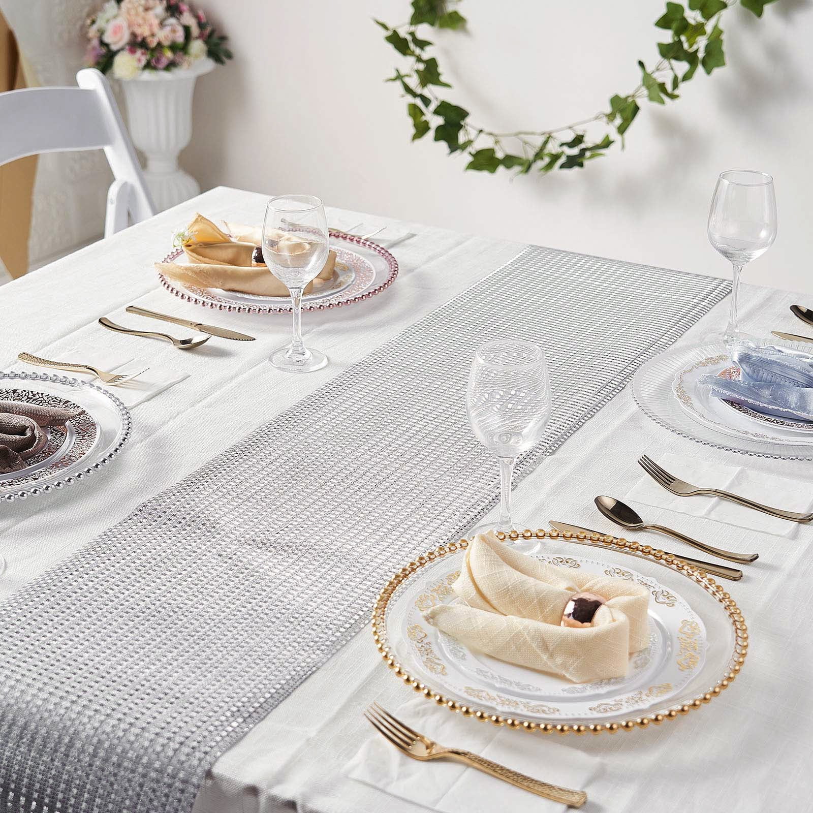 Efavormart 9Ft - Silver Glitter Paper Table Runner Roll, Disposable ...