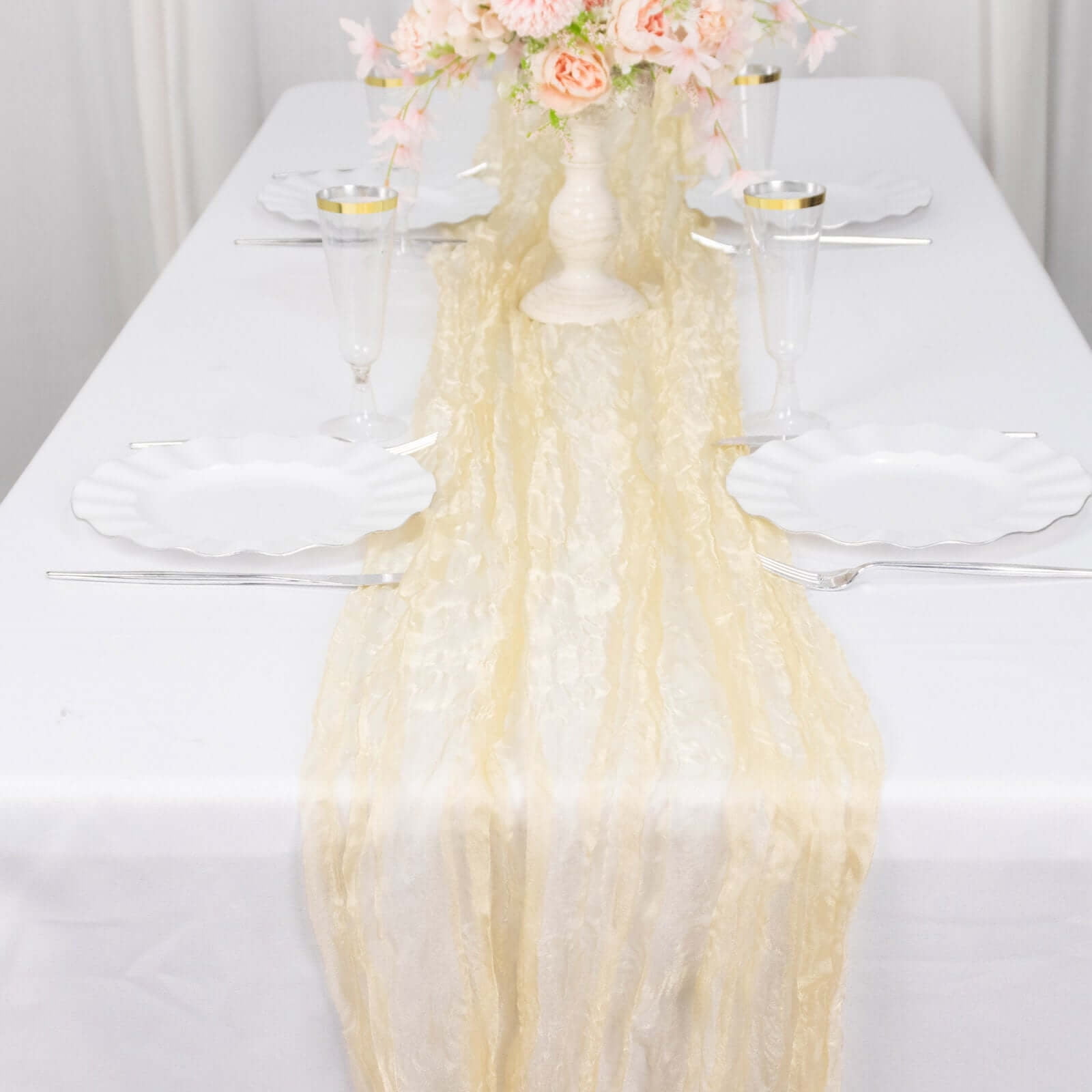 Efavormart 9ft Champagne Sheer Crinkled Organza Table Runner, Premium ...