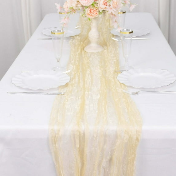 Efavormart 9ft Champagne Sheer Crinkled Organza Table Runner, Premium ...