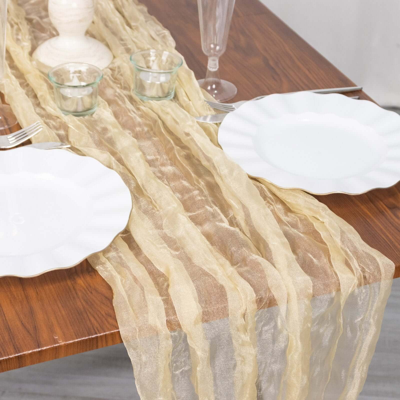 Efavormart 9ft Champagne Sheer Crinkled Organza Table Runner, Premium ...