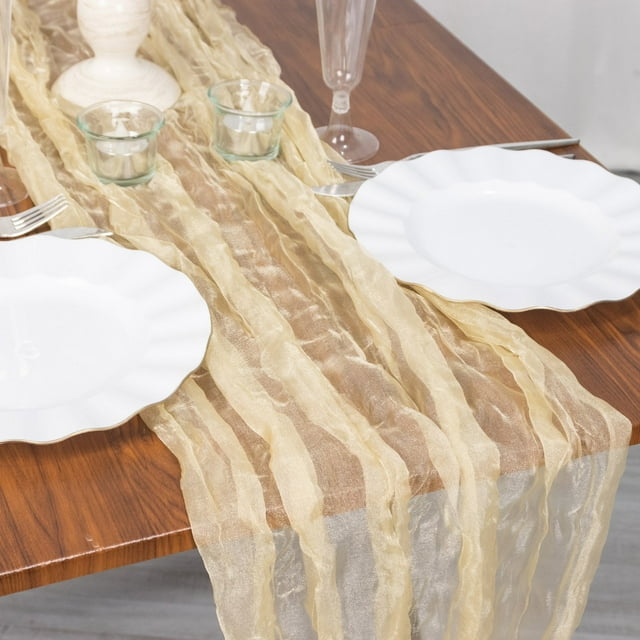 Efavormart 9ft Champagne Sheer Crinkled Organza Table Runner, Premium ...