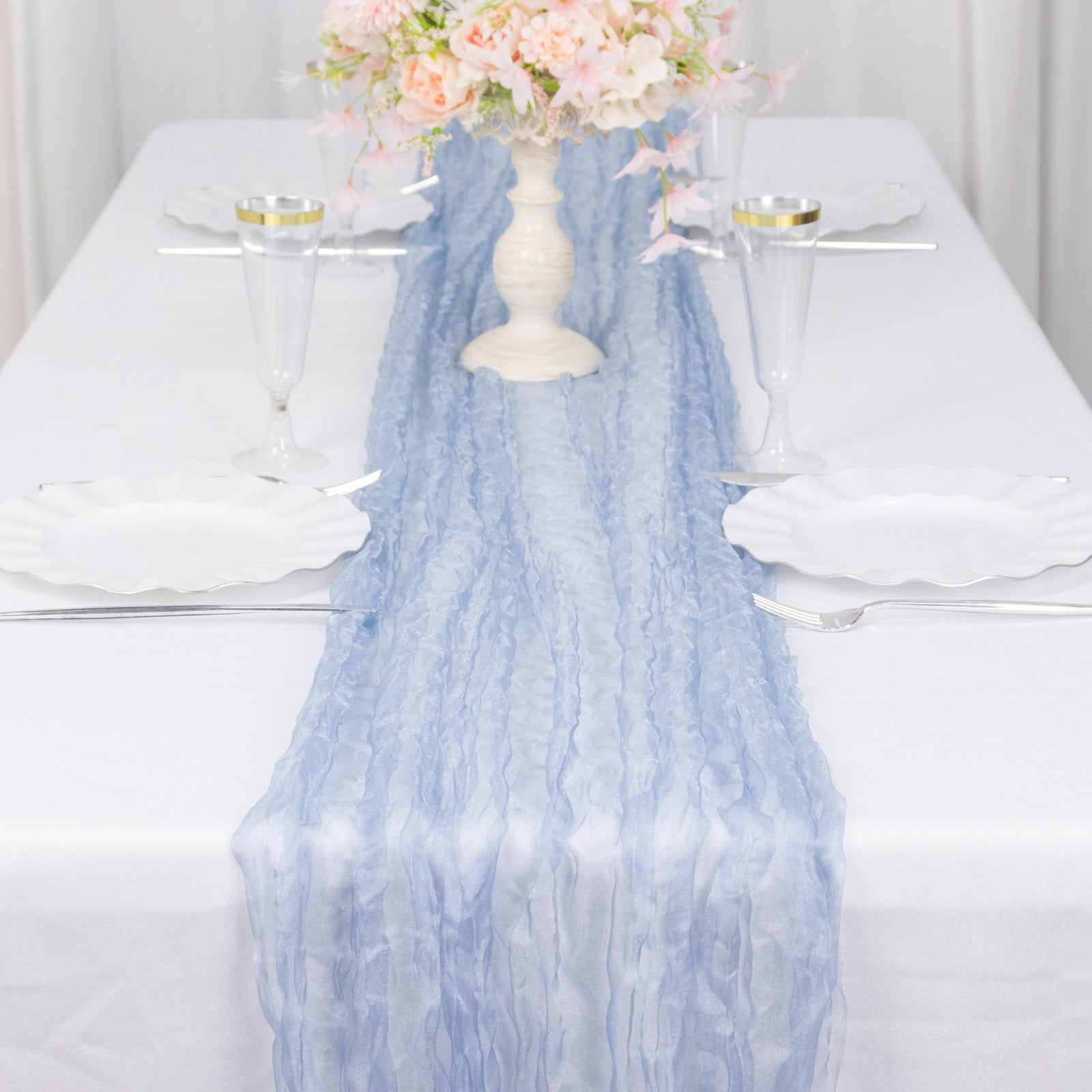 Efavormart 9ft Dusty Blue Sheer Crinkled Organza Table Runner, Premium ...