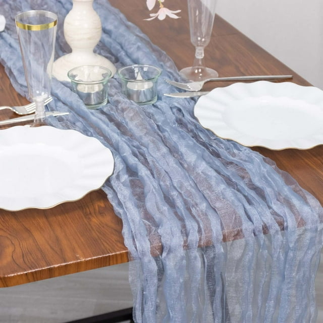 Efavormart 9ft Dusty Blue Sheer Crinkled Organza Table Runner, Premium ...