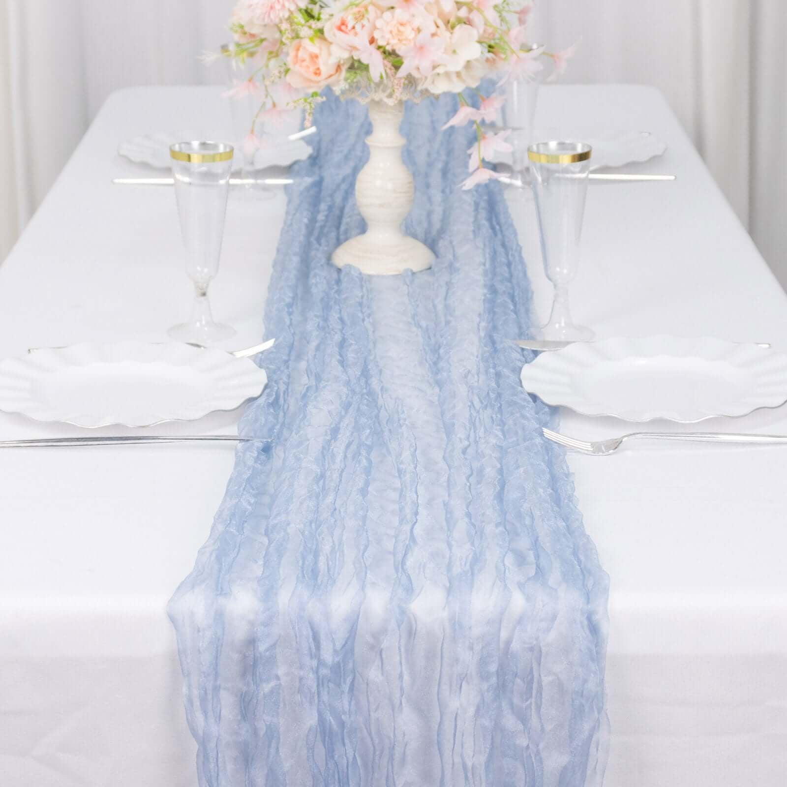 Efavormart 9ft Dusty Blue Sheer Crinkled Organza Table Runner, Premium ...