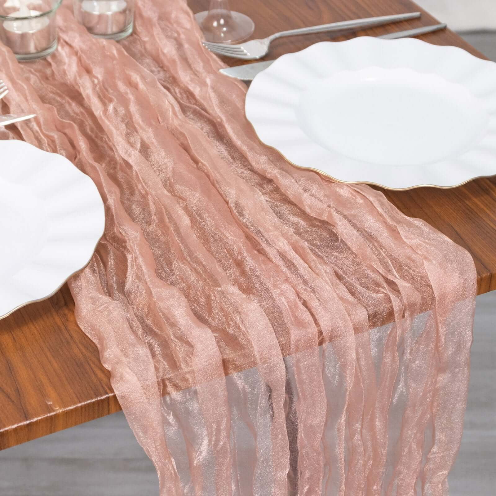 Efavormart 9ft Dusty Rose Sheer Crinkled Organza Table Runner, Premium ...