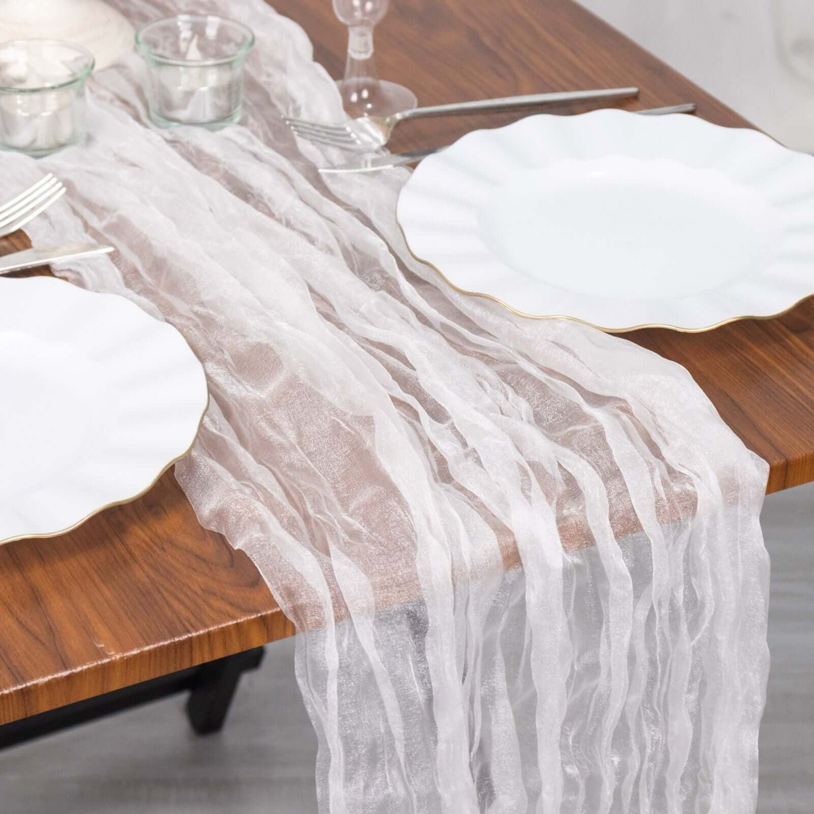 Efavormart 9ft White Sheer Crinkled Organza Table Runner, Premium ...